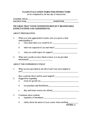 Fillable Online Class Evaluation Form Fax Email Print - pdfFiller