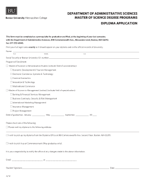 Fillable Online bu Diploma Application form - Boston University Fax ...
