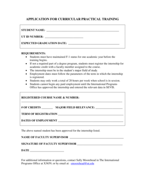 Fillable Online ut APPLICATION FOR CURRICULAR PRACTICAL TRAINING - ut Fax Email Print - pdfFiller