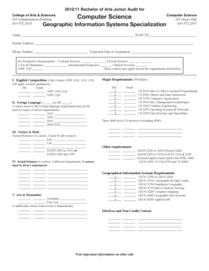 Fillable Online bgsu Bachelor of Arts, Computer Science major, Geographic Systems checksheet ...