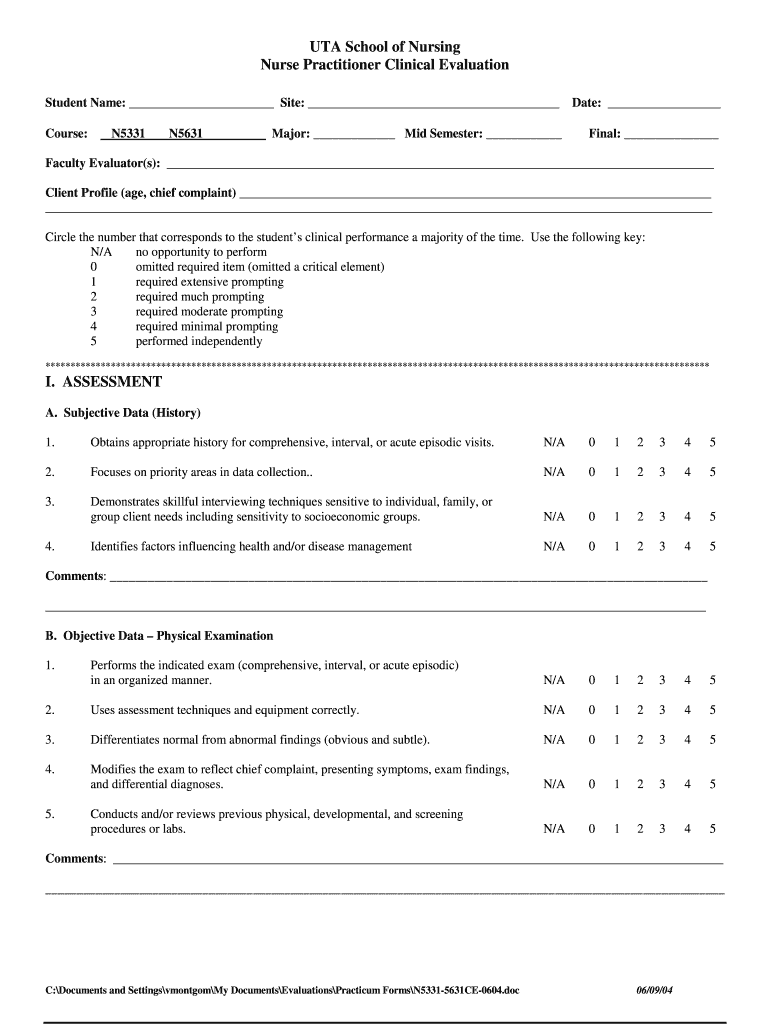 Fillable Online uta UTA School of Nursing Nurse Practitioner Clinical ...