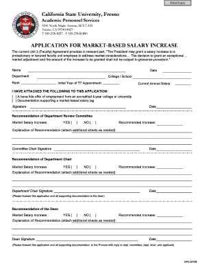 Fillable Online Application for Market-Based Salary Increase Fax Email ...
