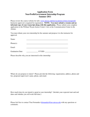 Fillable Online utexas Application Form Non-ProfitGovernment Internship ...
