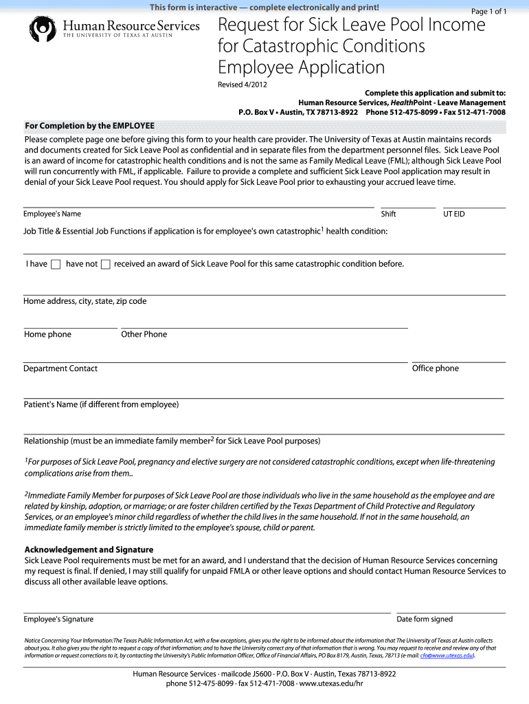 Fillable Online Sick Leave Pool Application Fax Email Print - pdfFiller