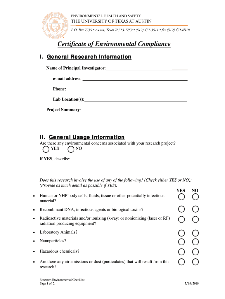Fillable Online Environmental Health and Safety Compliance ...