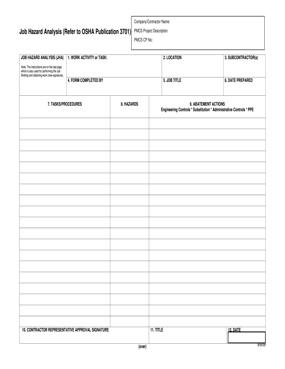 Electronic Printable Blank Job Hazard Analysis Form Electronic Printable Blank Job Hazard Analysis Form