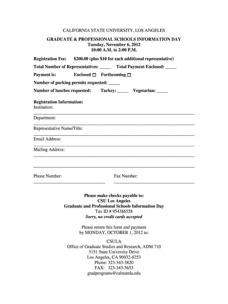 Fillable Online Graduate & Professional Schools Information Day ...