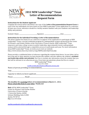 Fillable Online utexas 2012 NEW Leadership Texas Letter of ...