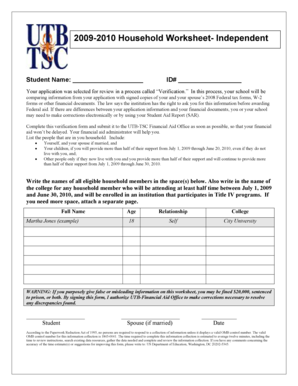 Fillable Online utb Household Worksheet- Independent 2009-2010.doc ...