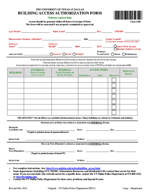 Fillable Online utdallas Building Access Authorization Form - The ...