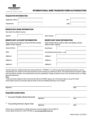 Fillable Online csusm International Wire Transfer Form Authorization ...