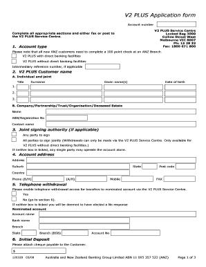 Fillable Online V2 PLUS Application form (cont.) - ANZ Fax Email Print - pdfFiller