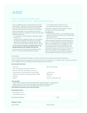 Fillable Online Choice of Superannuation Fund Fund nomination form ANZ ...