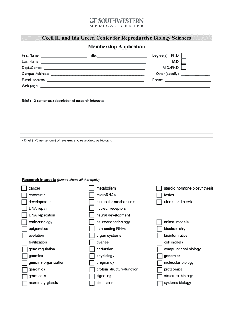 Green Center Application - UT Southwestern: Fill out & sign online | DocHub