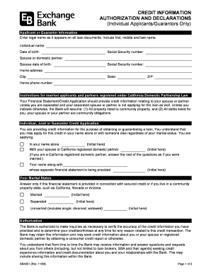 Fillable Online SBA Credit Information Authorization - Exchange Bank ...