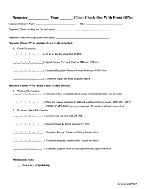 Fillable Online uvm Client Check Out With Front Office - uvm Fax Email Print - pdfFiller