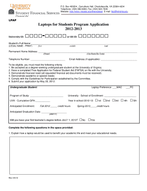 Fillable Online virginia APPLICATION FOR COMPUTER LAPTOP - University ...