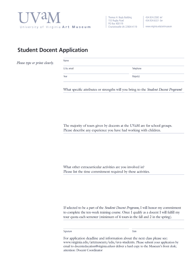 Uvam student docent appF12uva art museumletterhead-final: Fill out ...