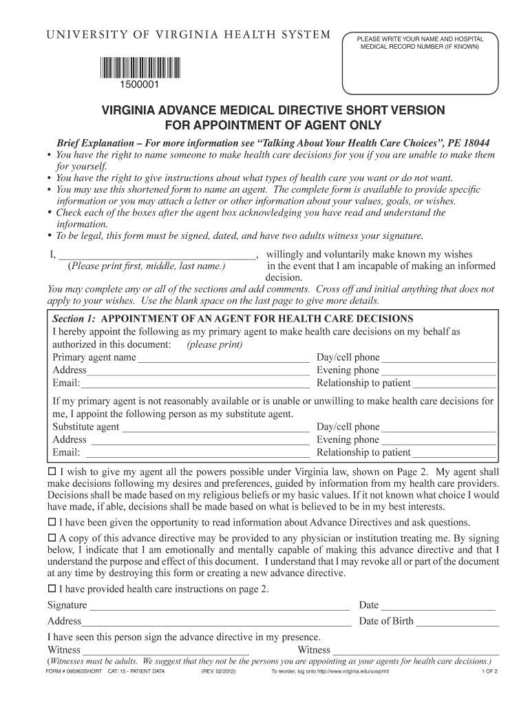Fillable Online Virginia Advance Medical Directive Fax Email Print ...