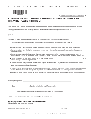Fillable Online virginia CONSENT TO PHOTOGRAPH AND/OR ... - University ...
