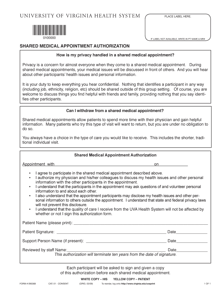 Fillable Online Shared Medical Appointment Authorization Fax Email ...