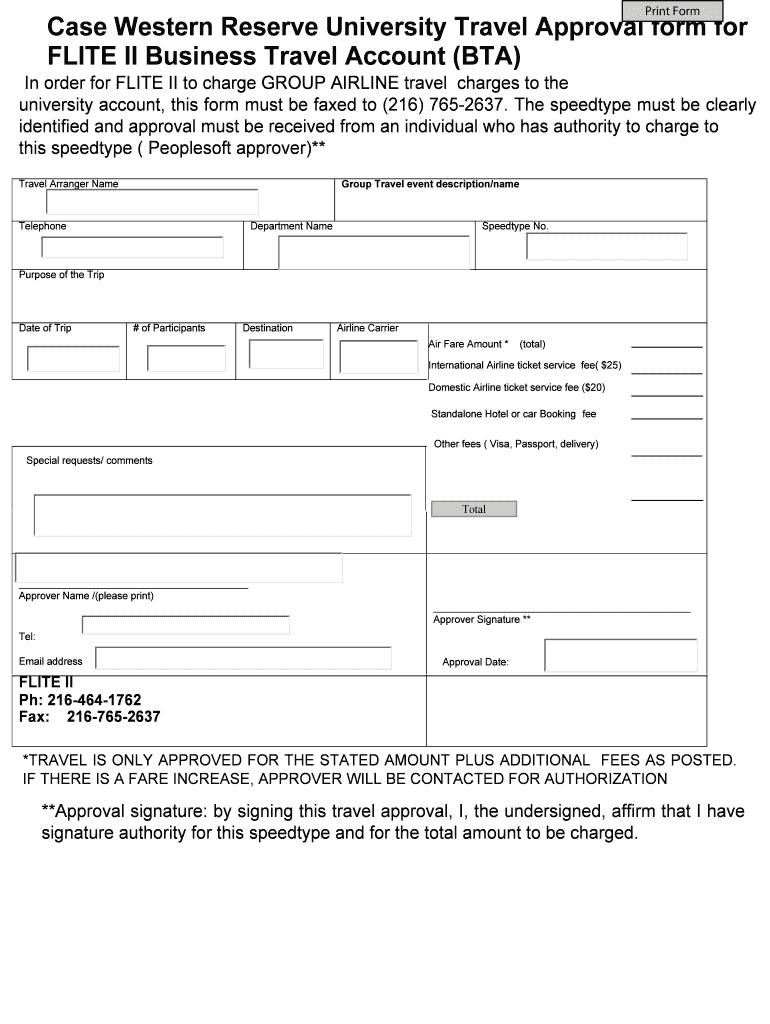 Fillable Online FLITE II Business Travel Account (BTA) Approval Form ...