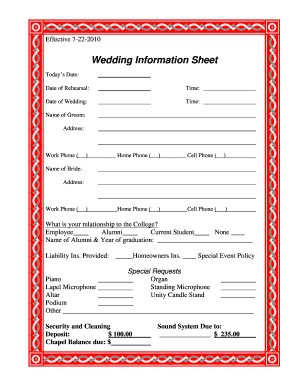 Fillable Online Wedding Information Sheet Fax Email Print - pdfFiller