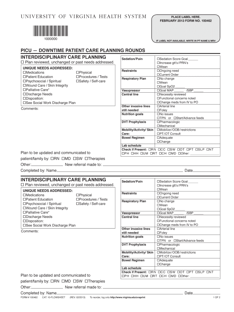 PICU DOWNTIME PATIENT CARE PLANNING ROUNDS - virginia: Fill out & sign ...