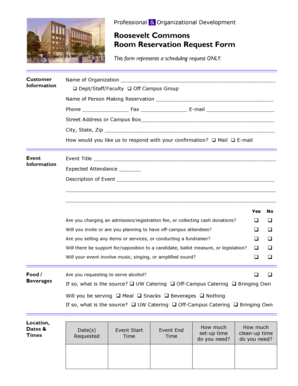 Fillable Online washington Roosevelt Commons Room Reservation Request Form - washington Fax ...