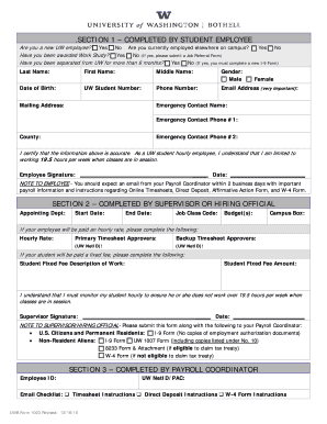Fillable Online uwb New or Returning Student Employee Form - uwb Fax ...