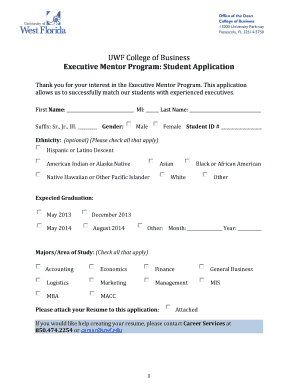 Fillable Online uwf UWF College of Business Executive Mentor Program ...