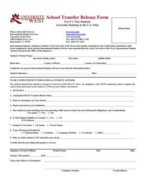 Fillable Online uwest School Transfer Release Form - University of the ...