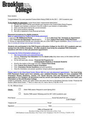 Fillable Online brooklyn cuny Placement information for students ...