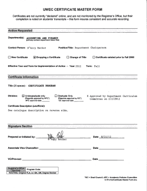 Fillable Online uwec UWEC CERTIFICATE MASTER FORM - uwec Fax Email ...