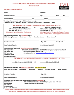 Fillable Online uwlax Printable 2012 Workshop Registration Form - uwlax Fax Email Print - pdfFiller