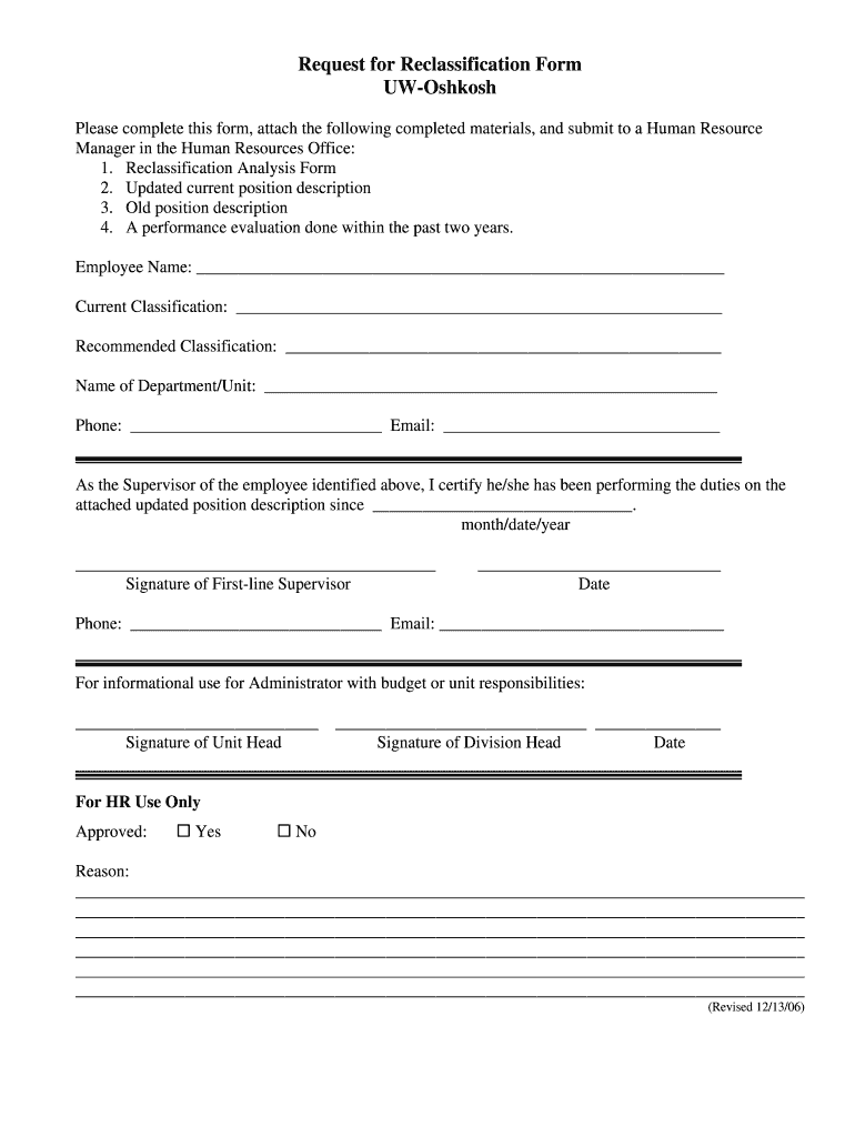 Fillable Online Request for Reclassification Fax Email Print - pdfFiller