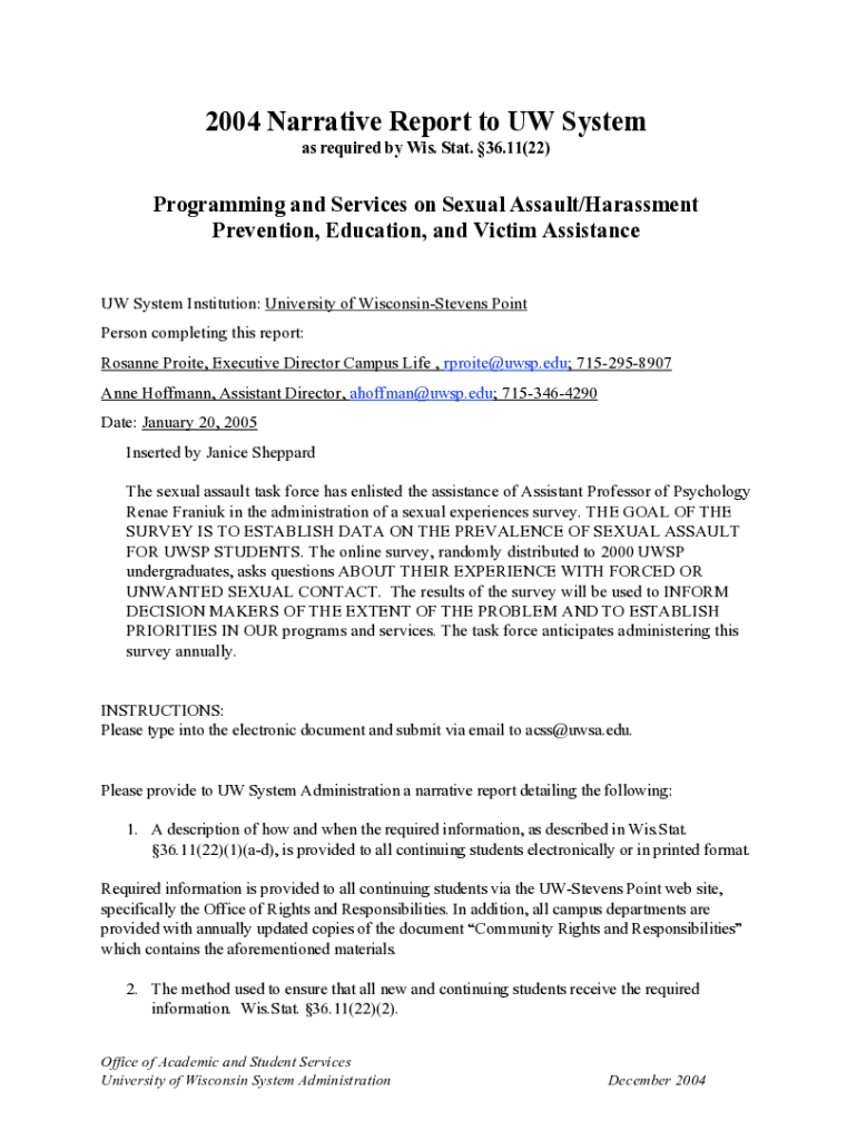 Fillable Online Narrative Report on Sexual Assault/Harassment ...