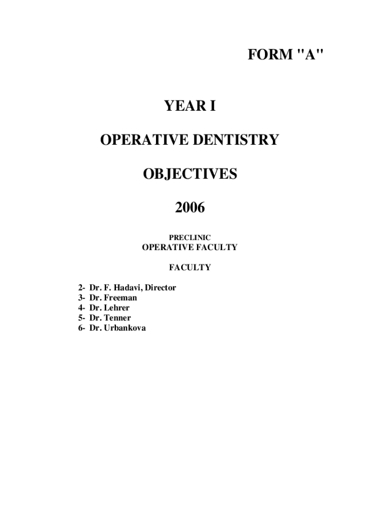 Fillable Online Operative Dentistry Course Description and Objectives ...
