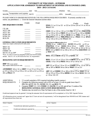 Fillable Online uwsuper 2010-2012 Application to DBE - University of ...