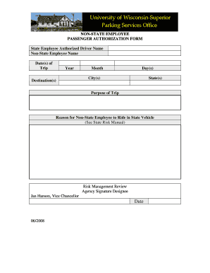 Fillable Online uwsuper NON-STATE EMPLOYEE PASSENGER AUTHORIZATION FORM ...