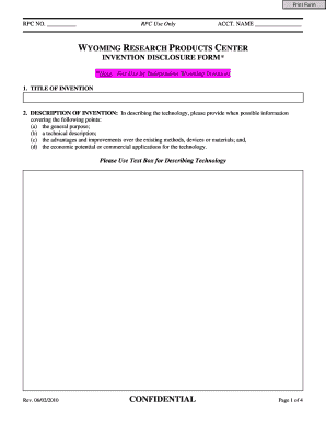 Fillable Online uwyo Independent Inventor Invention Disclosure Form ...