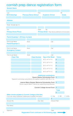 Fillable Online cornish Cornish prep dance registration form - Cornish College of the Arts ...