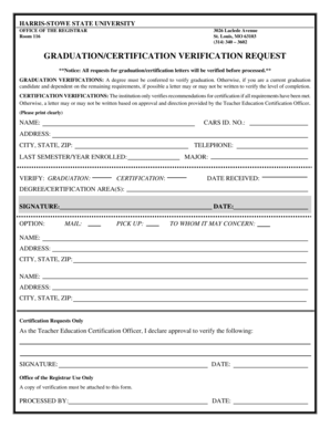 Fillable Online hssu Graduation/certification verification request ...