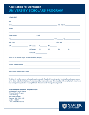 Fillable Online xavier Application for Admission - Xavier University ...