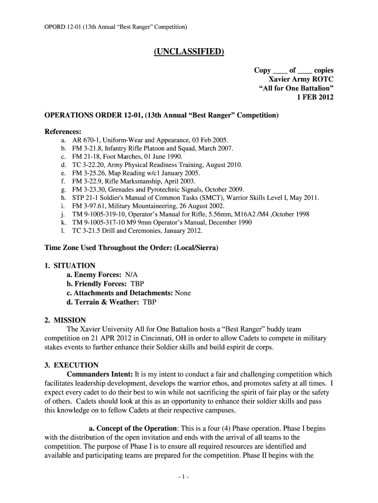 Fillable Online OPORD 12-01 (13th Annual Best Ranger Competition) Fax ...