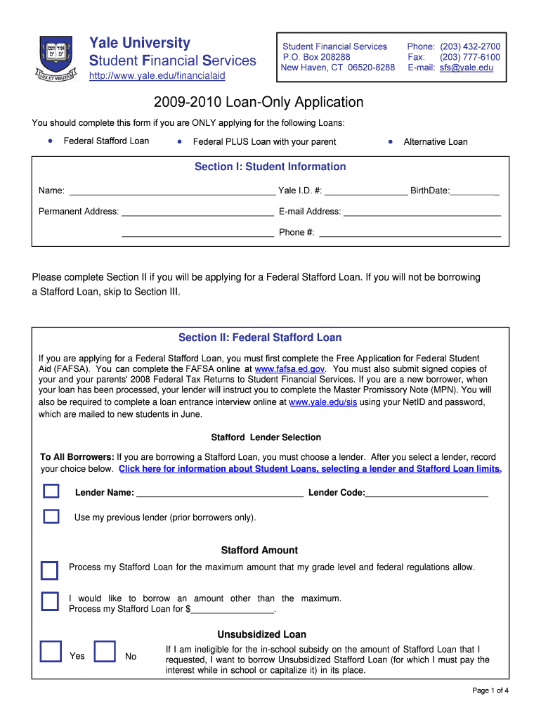 Fillable Online Loan-Only Application Form for Yale University Fax ...