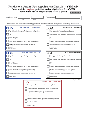 Fillable Online yale Appointment Checklist Fax Email Print - pdfFiller