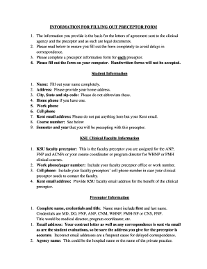 Fillable Online kent Information for filling out preceptor form - Kent ...