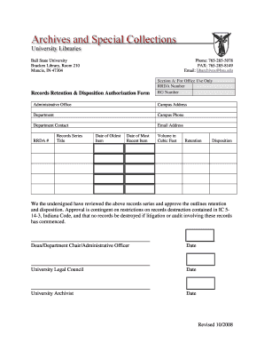 Fillable Online bsu Records Retention & Disposition Authorization Form ...