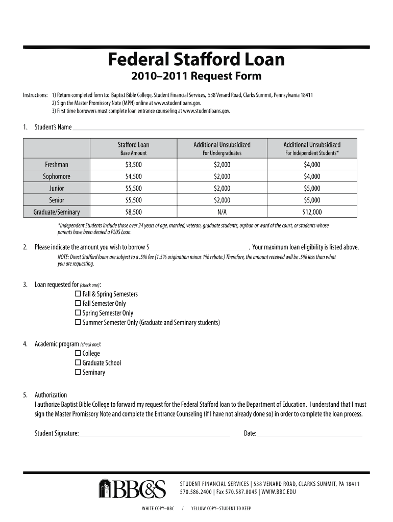 Fillable Online Federal Stafford Loan Request Form Fax Email Print - pdfFiller